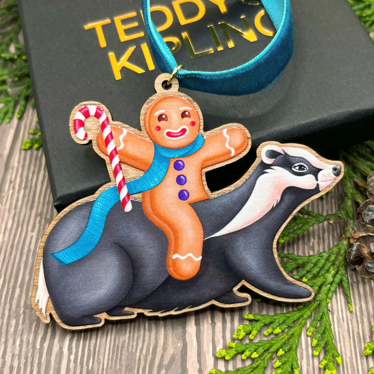 Gingerbread Man & Badger | Teddy & Kipling Christmas Decorations