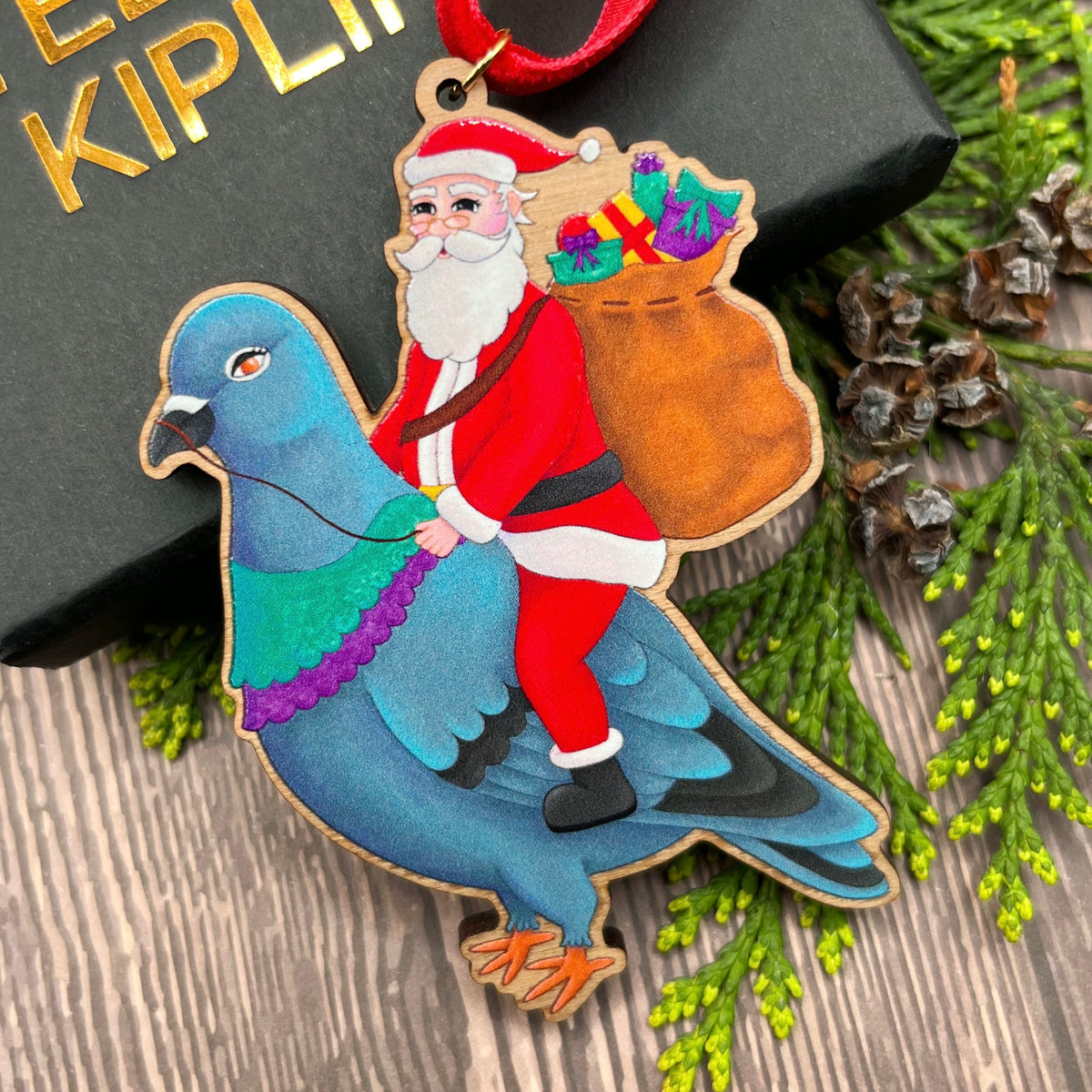 Santa On A Pigeon | Teddy & Kipling Christmas Tree Decorations
